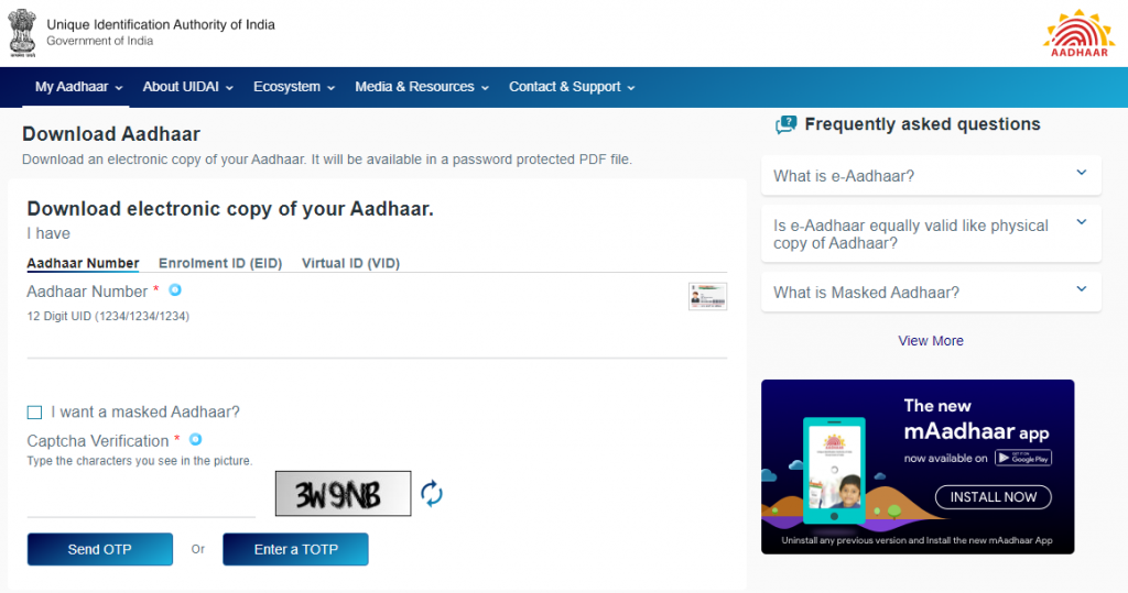 Aadhaar Card Download by Name with simple steps - UIDAI Aadhaar