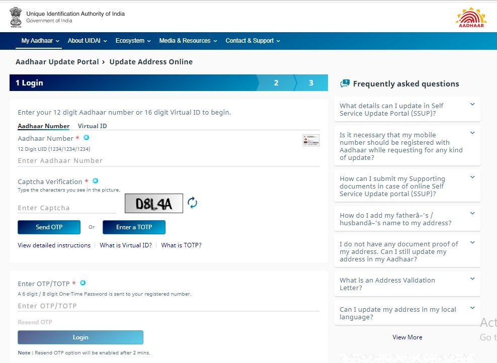 Aadhar Correction Form - Aadhar UIDAI