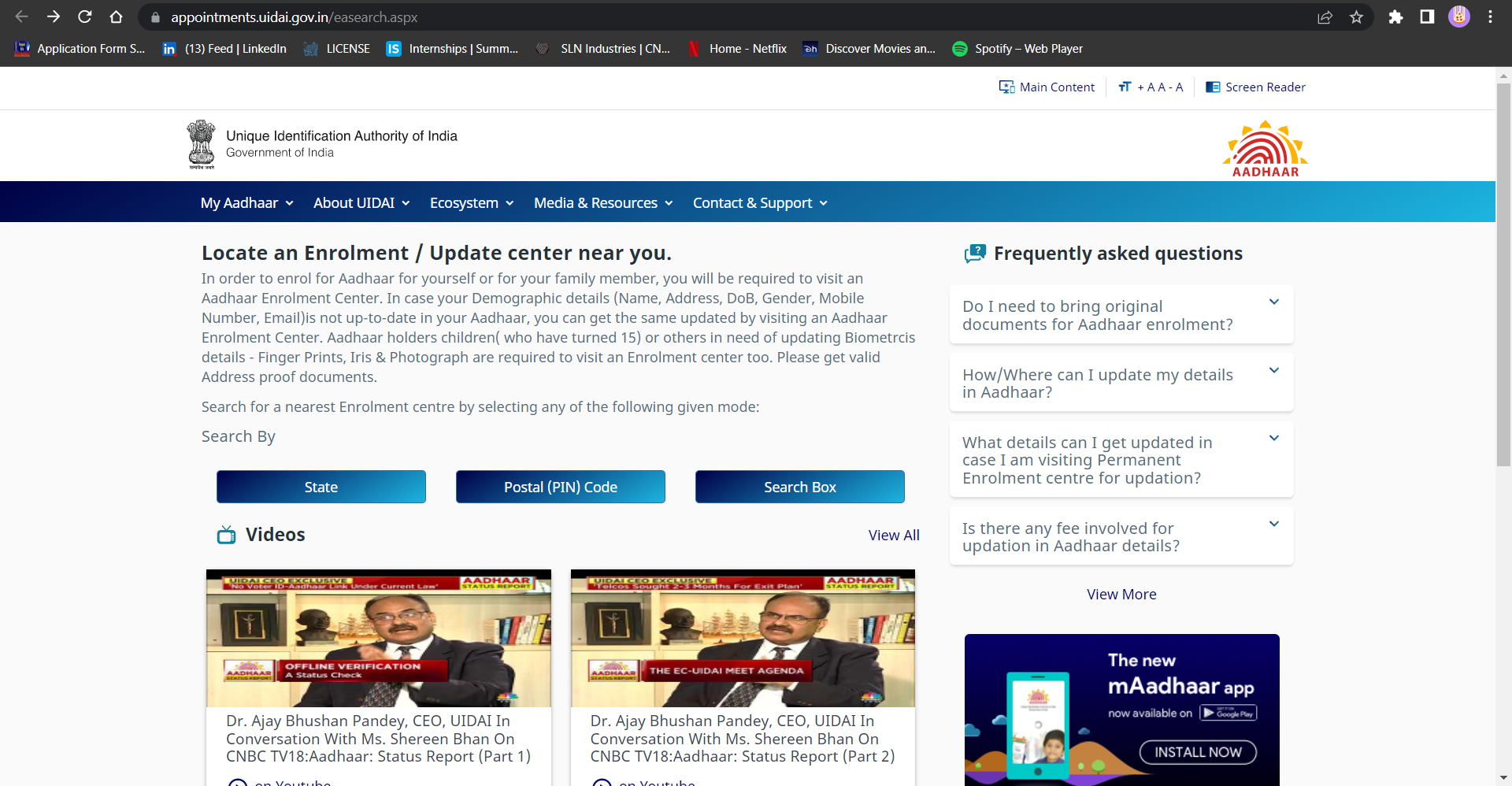 APPOINTMENT FOR AADHAR ENROLMENT - UIDAI Aadhaar